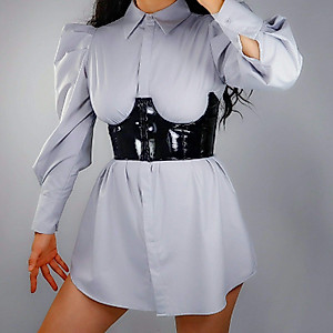 DooWay Women's Sexy Underbust Corset Belt Faux Patent Leather Latex Smooth Zipper Waist Bustier White