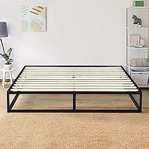 PrimaSleep 9 Inch Dura Metal Platform Bed Frame-Wooden Steel Slat Support/Underbed Storage Space, Queen, Black
