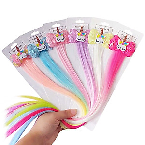 SVNMU 6pcs Colorful Unicorn Hair Extensions for Little Girls Ombre Color Hair Clips Kawaii Hair Accessories for Kids Birthday Gift,Princess Costume Dress Up,Party Favors(Unicorn-Clips)