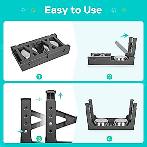 GUOOUG Elevated Dog Bowls with 2 Stainless Steel Bowls Raised Dog Bowl Adjusts to 5 Heights 3.1", 9", 10", 11", 12" Dog Bowl Stand for Large Medium Small Dogs Pets