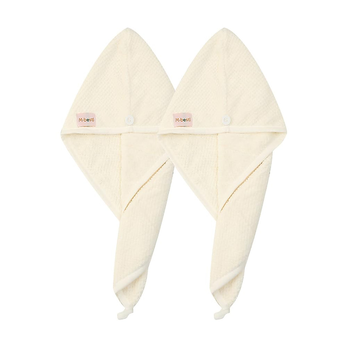M-bestl 2 Pack Microfiber Hair Towel Wrap,Hair Drying Towel with Button, Absorbent and Soft,Anti-frizz Head Towel to Dry Hair Quickly(Beige&Beige)