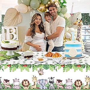 FLUBARE 3Pack Jungle Safari Tablecloths Wild Animals Table Cover, Safari Baby Shower Decorations, 108" x 54" Wild One Birthday Party Supplies (Sage Green)