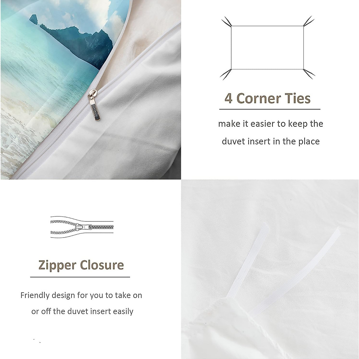 Bedbay Tropical Bedding Set Queen Size,Beach Duvet Cover,Sunny Beach Palm Tree Comforter Cover,Summer Bedding Beach Room Decor,3 Pieces Soft Beach Quilt Cover with Zipper Closure(Beach,Queen)