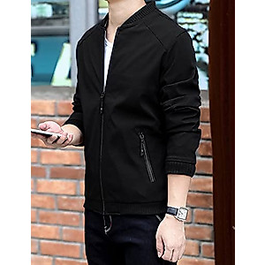 Lentta Men's Slim Fit Lightweight Softshell Bomber Jacket Coat Fall Jackets For Men (Large, Black 001)
