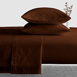 AHJ Beddings 600 Thread Count Twin Size 5 Piece Comforter Set with 27 inch Deep Pocket Sheet Set and 500GSM Comforter, 100% Egyptian Cotton - Chocolate Solid