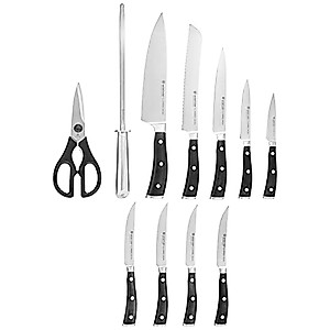 WÜSTHOF CLASSIC IKON Twelve Piece Knife Block Set | 12-Piece German Knife Set | Precision Forged High Carbon Stainless Steel Kitchen Knife Set with 15 Slot Wood Block – Model