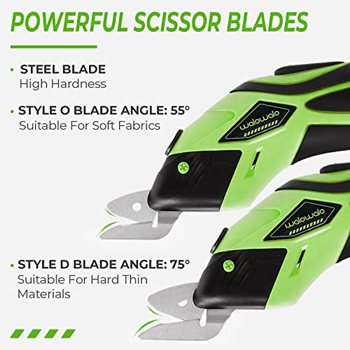 walowalo Electric Fabric Scissors Box Cutter 2 Rechargeable Batteries 2 PCS Blades for Crafts Sewing Cardboard Scrapbooking Leather 4V Li-Ion Power Cordless Shears Cutting Tool (Fast Charge Version)