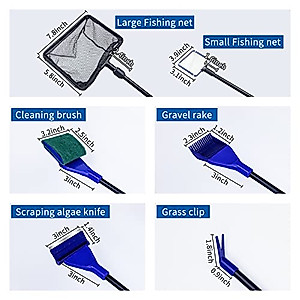 Wedoelsim Aquarium Scrubber 6 in 1 Clean Tool Fishing Nets, Gravel Rake, Fish Tank Brush, Aquatic Grass Clip, Algae Scraper