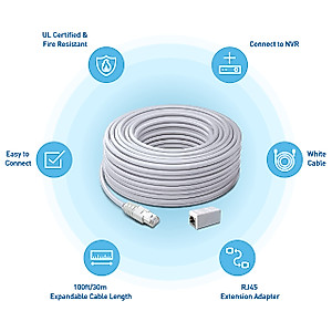 Swann Security Cat5 Ethernet Cable, NVR Extension Cord for PoE Camera, 100 Ft/30M, SWNHD-30MCAT5E
