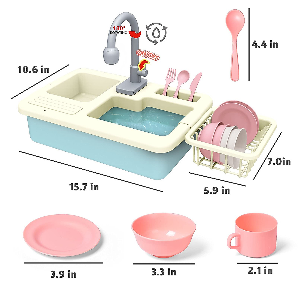 FUN LITTLE TOYS Pretend Play Kitchen Sink Toys with Play Cutting Food Water Toys Kitchen Set for Kids Play Kitchen Toys Toddler Kitchen Playset Sink Accessories for Kids Toddlers 29PCs