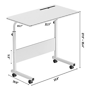 SogesPower 31.5 inches Mobile Laptop Desk with Slot Adjustable Side Table Computer Stand for Bed Sofa,White