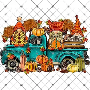 Fall Gnome Teal Truck Sublimation Transfer, Ready to Press, Autumn, Pumpkins, Gnomes, Vintage, Sublimation Transfer, Harvest, Ready to Use (Child x1-6")