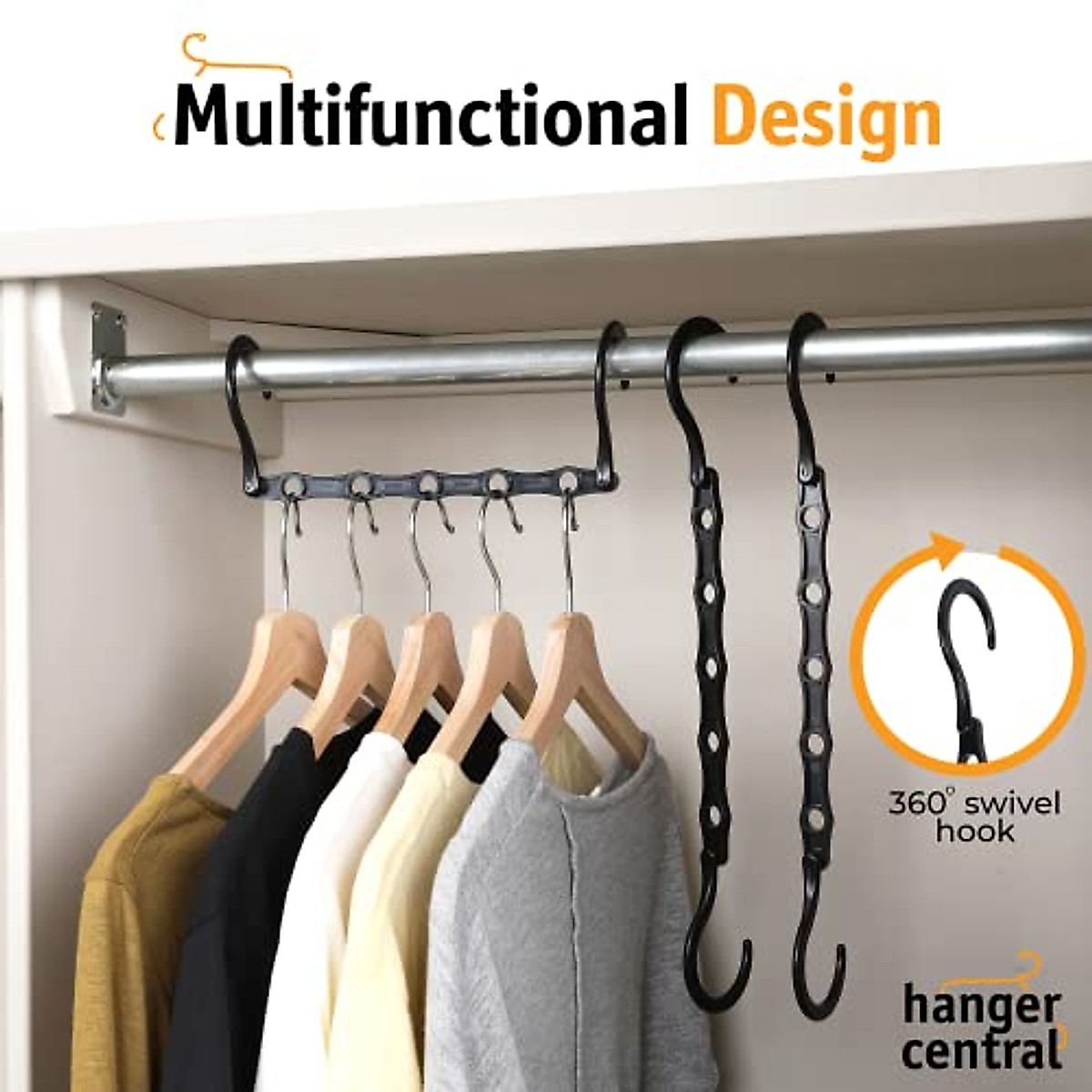 Hanger Central 10 Pcs Space Saving Hangers for Clothes - Multi-Hangers, Space Saver Hangers for Closet Organizing, Hangs 10 Clothes Horizontally and 5 Clothes Vertically