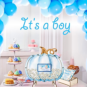 YLOLUL Blue Pumpkin Baby Shower Guest Book Alternatives Set with 62 Pcs Fall Baby Shower Guestbook with Photo Frame Rustic Guest Book Alternative for Baby Boy Birthday Party(Blue)