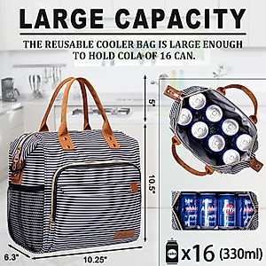 Insulated Lunch Bag - Large Portable Cooler Lunch Box for Office Work School Picnic Beach Workout - Reusable Freezable Tote Lunch Bag Organizer with Adjustable Shoulder Strap for Women Men Adult Kids