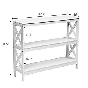 Giantex 3-Tier Narrow Console Table, Rustic Sofa Table with Storage Shelf, X-Design Bookshelf, Skinny Foyer Table, Behind Couch Table, Entryway Table for Hallway Living Room, Entry Table, White