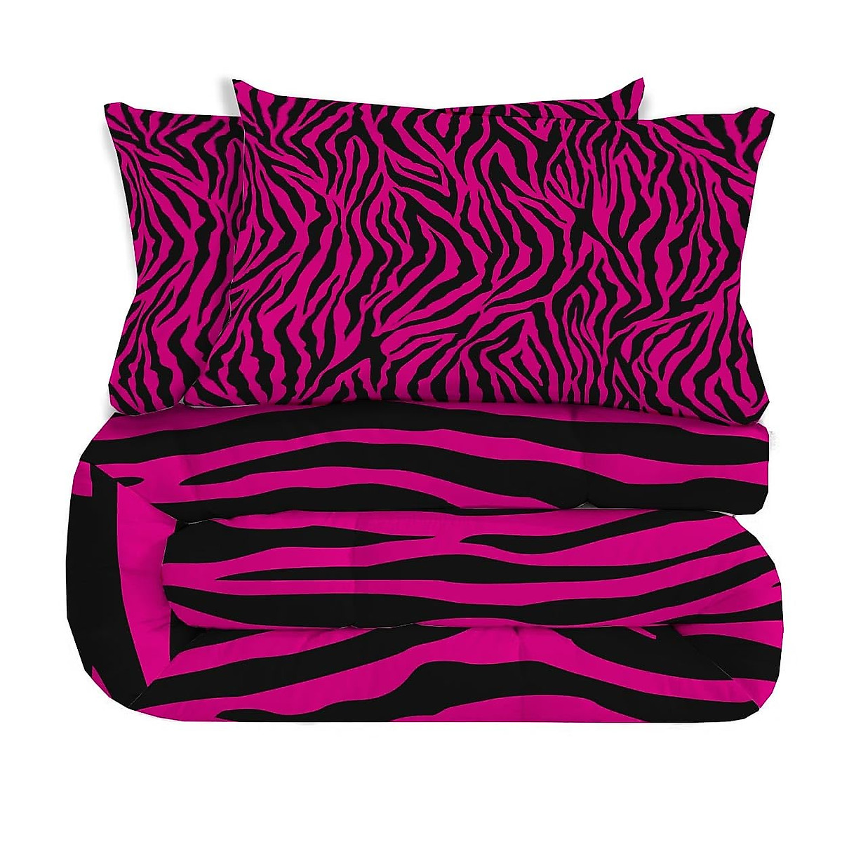 TBUEKLI Zebra Print Comforter Set Girls Women Pink Black Zebra Stripes Bedding Sets Full Animal Skin Decor Down Alternative Duvet Insert for Kids Teens Bedroom Dorm Room, Ultra Soft 3Pcs