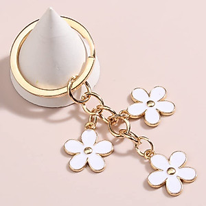 Fuqimanman2020 1~4 Pcs Flowers Charms Enameled Keychain Cute Flowers Chain Tassel Keyring Gifts Purse Bag Accessories(White)