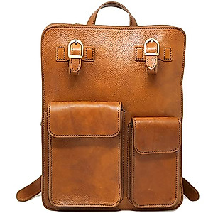 Floto Tortona Leather Backpack Knapsack Italian Shoulder Bag (Tobacco Brown)