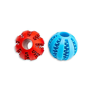 Indestructible Rubber Dog Ball- Two Pack Red and Blue - Interactive Treat Holder for Extreme Chewers - Durable Dog Toy