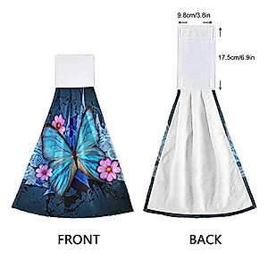 Flower Blue Butterfly Kitchen Hand Towel Bathroom Hand Tie Towel Fast Drying Dish Towels for Bath Tabletop Gym Home Decor Set of 2