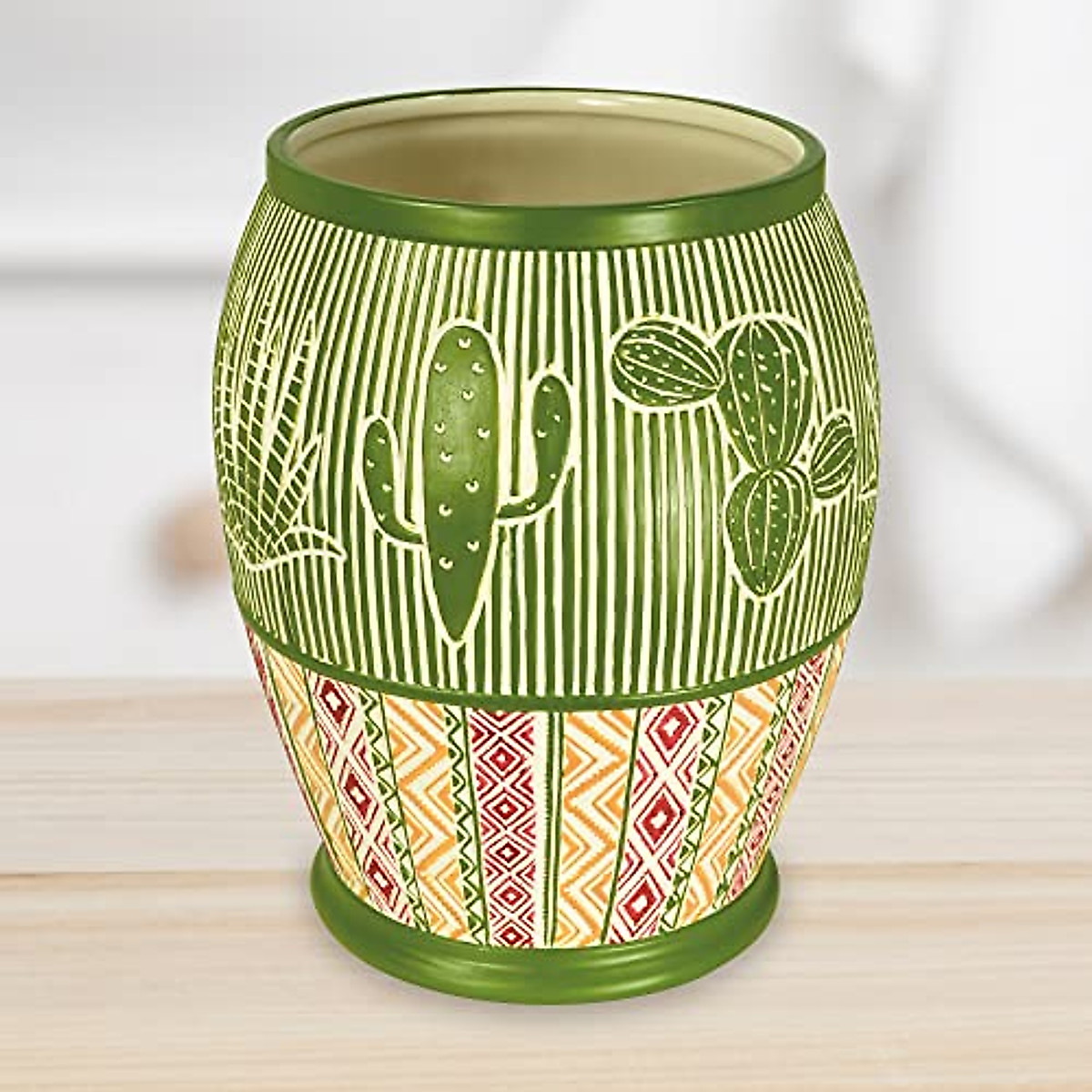 Destinations Cactus Waste Paper Basket, Wastebasket, Olive