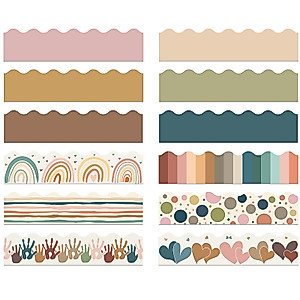 Geyee 240 Pcs 236ft Holiday Bulletin Board Borders Colorful Rainbow Scalloped Border Trim Bulk Bulletin Border Decor for Classroom Back to School Decor(Bohemia)