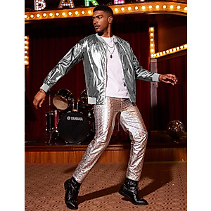 COOFANDY Mens Coat Metallic 70s Disco Party Varsity Jacket Button Zip-up Baseball Bomber