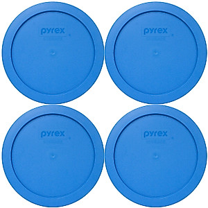 Pyrex 7201-PC Marine Blue Round Plastic Food Storage Replacement Lid, Made in USA - 4 Pack