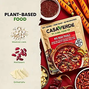 Casa Verde | Red Bean Pozole, 100% Natural food, Pack of 6, Real taste with mild red peppers | 100% vegan & Non-GMO, Plant based, No preservatives