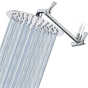 8'' Rain Shower Head with 11'' Adjustable Extension Arm - Eolax High Pressure Rainfall Showerhead Solve Low Water Pressure and Flow - Bathroom Fixed Shower Heads Made of 304 Stainless Steel - Chrome