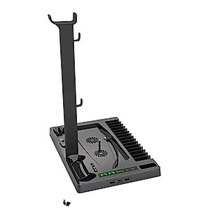 Cooling Fan Vertical Stand for Playstation 5 Console and Digital Edition, Controller Charging Station Dock for PS5 Dualsense Controller with Led Indicators and 15 Game Slots