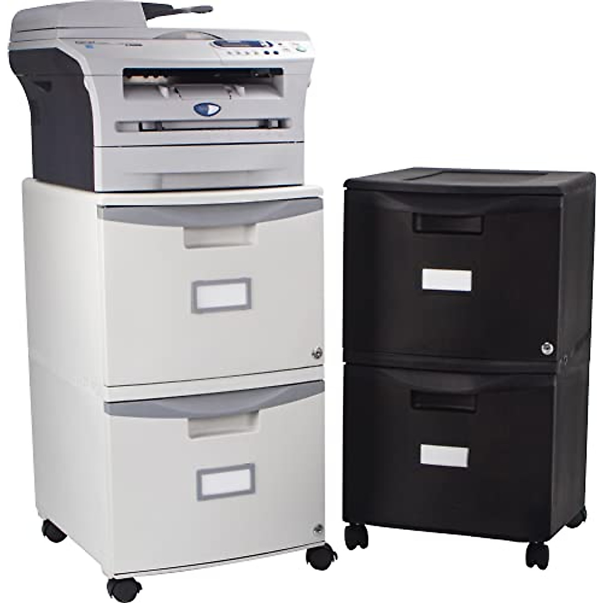 Storex Plastic Two-Drawer File Cabinet – Locking Document Organizer with Casters for Home and Office, Gray, 1-Pack (61310B01C)