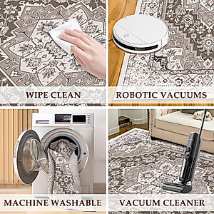 Area Rug 5'x7' Washable Rug for Living Room Stain Resistant Bedroom Rug Lightweight Large Area Rug Thin Vintage Rug Non Slip Machine Washable Rug Accent Rug for Dining Room Home Kitchen