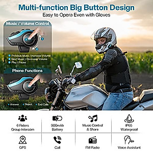 Motorcycle Bluetooth Helmet Headset 10 Riders Group Motorbike Intercom with Music Sharing FM Hand-free Call Bluetooth 5.0 Helmet Communication System for Ski/ATV/Dirt Motorbike/Off Road Work with Siri