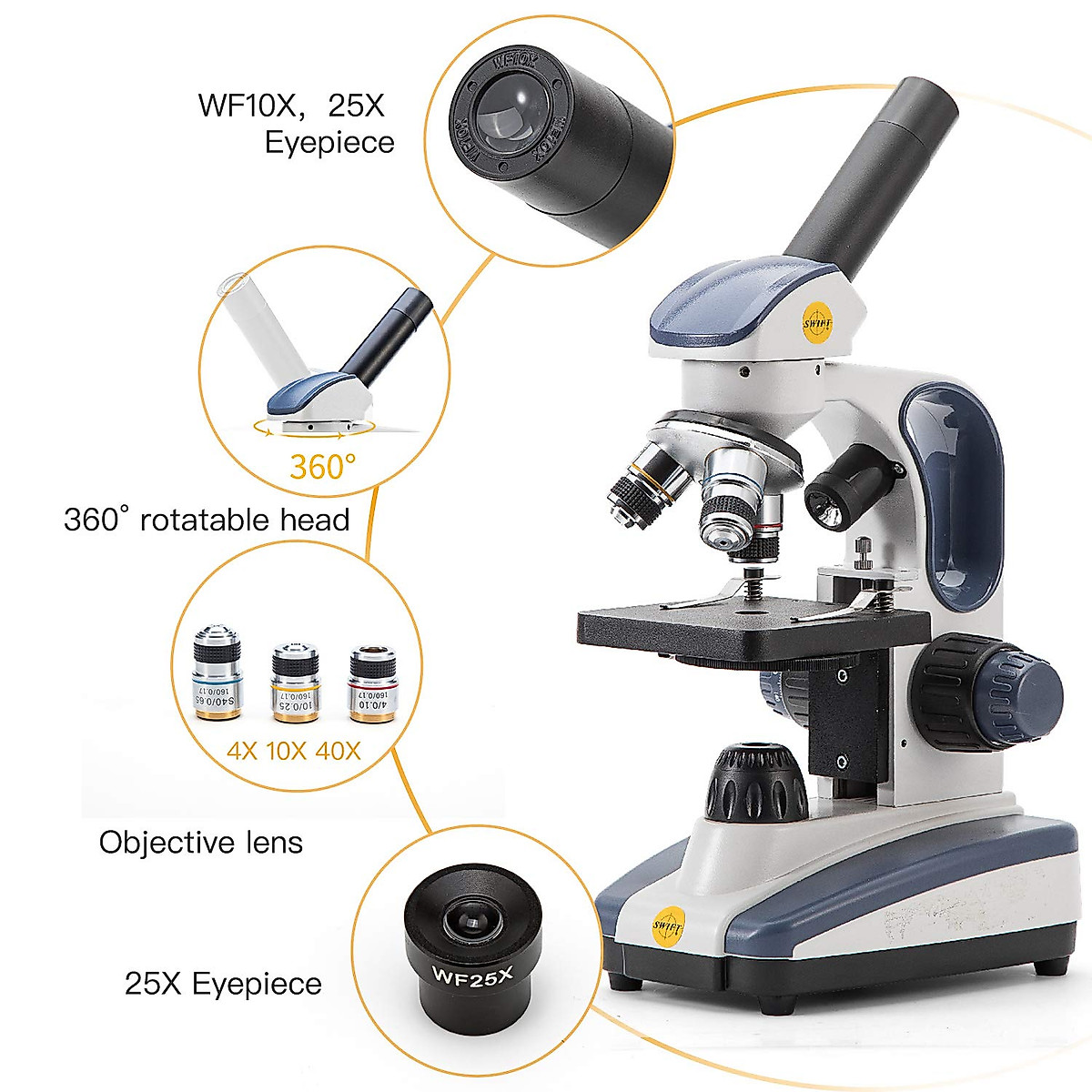 Swift Compound Monocular Microscope SW200DL Bundle with 50 Pre-Cleaned Blank Slides and 100 Glass Coverslips