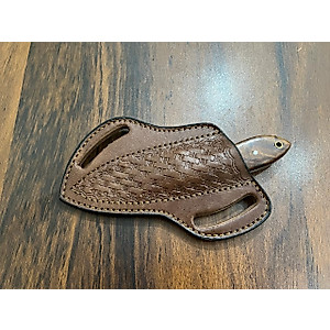 SOGO KNIVES Leather Knife Sheath for Belt, Slanted Pancake Sheath, Tooled Leather Sheath, Beautiful Cow Boy 3 to 5 inches Skinner Knife Leather Cover 100% Real Leather (Brown)