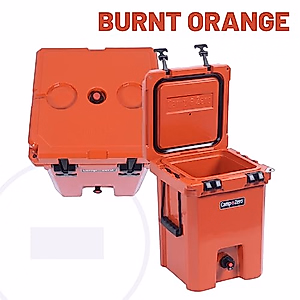CAMP-ZERO 20L | Drink Cooler/Ice Chest with 2 Molded-in Cup Holders & Comfort Grip Rope Handles | Thick Walled, Freezer Grade Cooler w/Secure Locking System & Tie Down Channels (Burnt Orange)