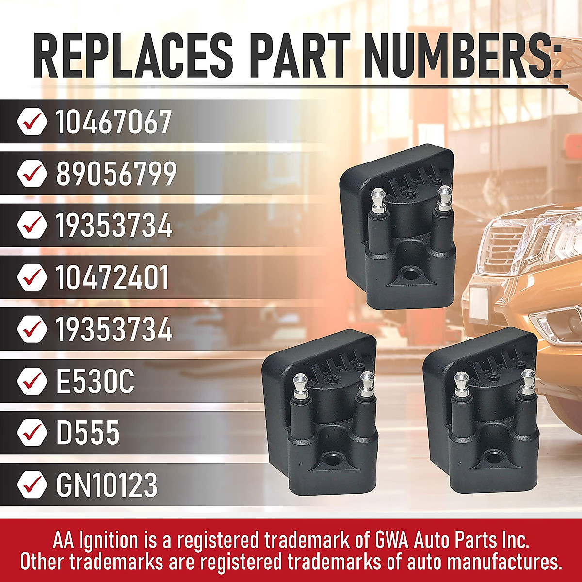 Ignition Coil Pack Set of 3 - Replaces 10472401, 10467067, D555, 89056799, C849 - Compatible with Chevy, Buick, Cadillac & Other GM Vehicles - Impala, Malibu, Deville, Alero, Lesabre