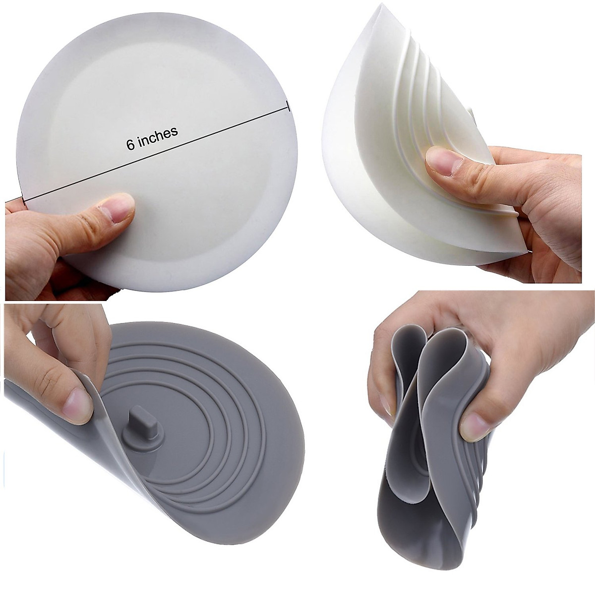 V-TOP Tub Stopper 2 Pack, 6 inches Large Silicone Drain Plug Hair Stopper Flat Suction Cover for Kitchen Bathroom Accessories and Laundry