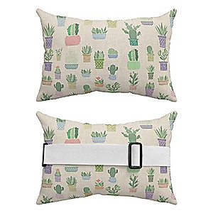 Recliner Head Pillow Ledge Loungers Chair Pillows with Insert Summer Cactus Succulents Green Plants Linen Style Lumbar Pillow with Adjustable Strap Patio Garden Cushion for Sofa Bench Couch, 2 PCS