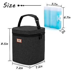 CURMIO Baby Bottles Cooler Bag with Ice Pack for 4 Bottles, up to 9 oz/270ml, Insulated Breastmilk Cooler and Ice Pack for Daycare Travel Nursing Mom,Black