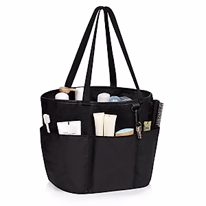 Travel Toiletry Bag, Large Capacity Toiletry Bag for Women Men, Mesh Shower Tote Bag, Quick Dry Shower Caddy Portable Toiletry Bath Bag Organizer for Bathroom, Gym, Beach, Swimming, Traveling, Black