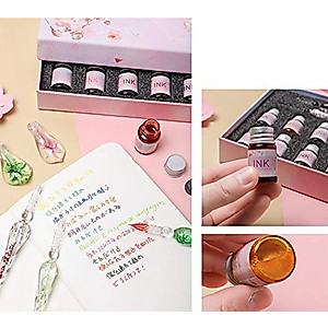 XIAOYU Glass Dip Pen Ink Set, 16 Pieces Calligraphy Pens Set - 12 Colorful Inks, Pen Holder, Cleaning Cup, 2 Crystal Glass Pens for Writing, Signature - Yellow