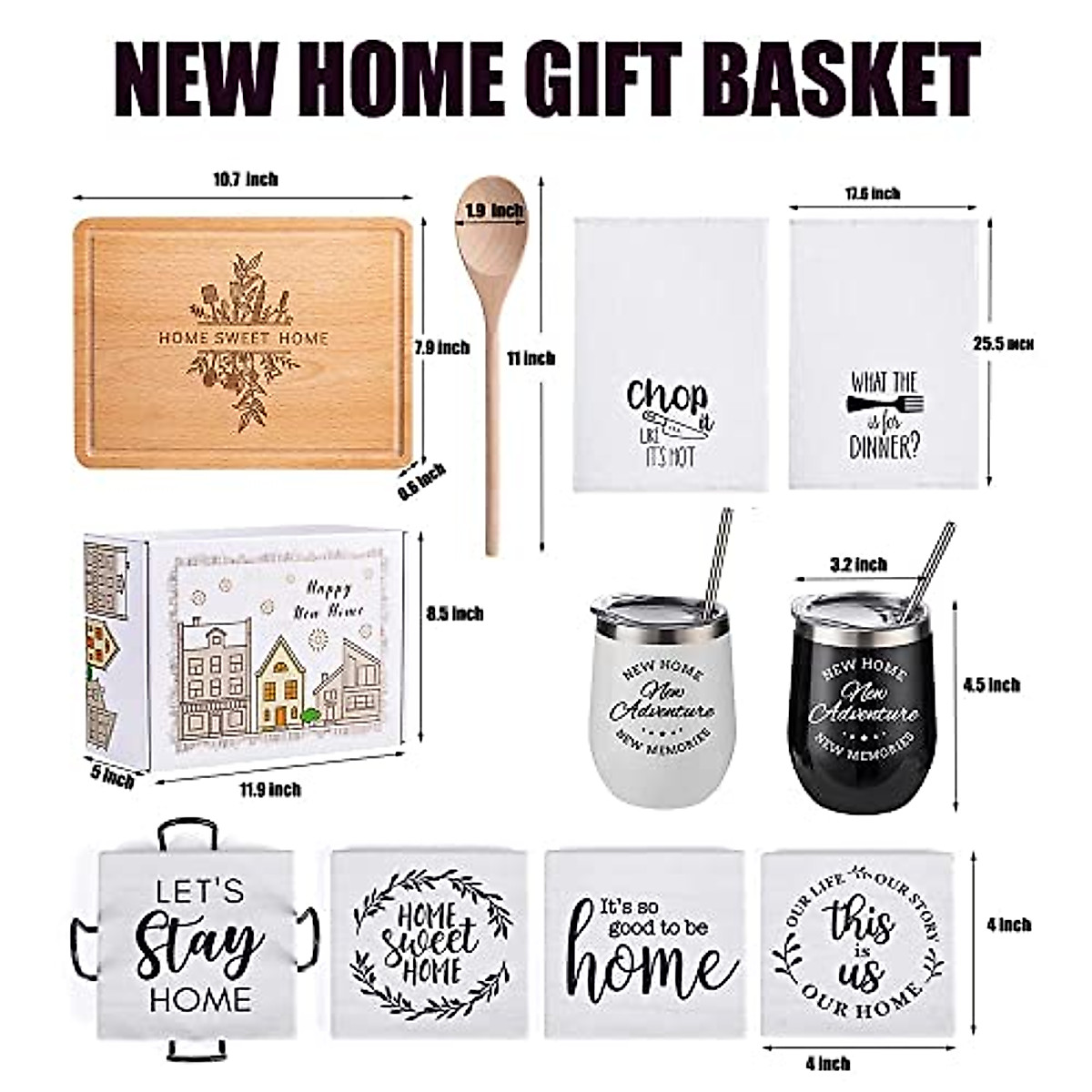 UNNESALT Housewarming Gifts for New Home - Gift Box Newlywed Couple, Clients, Friends Unique House Warming, Wedding, Realtor Closing White, 11 Piece Set