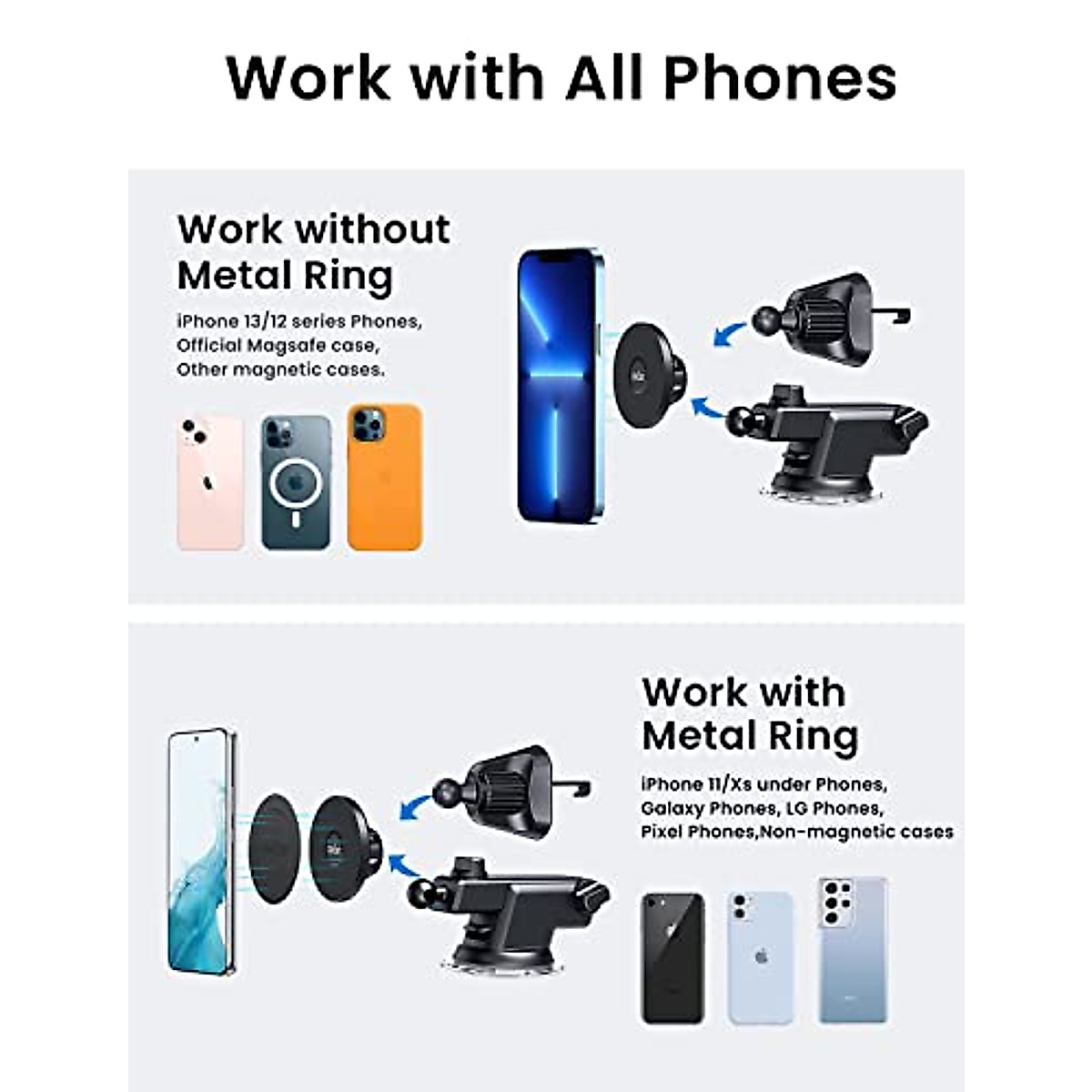 Ciencimy Compatible with MagSafe Car Mount for Car Windshield/Dashboard/Air Vent Long Arm Magnetic Phone Holder for iPhone 13 12 Pro Max Mini [Ultra Stable & Strong Suction] Suction Cup Phone Holder