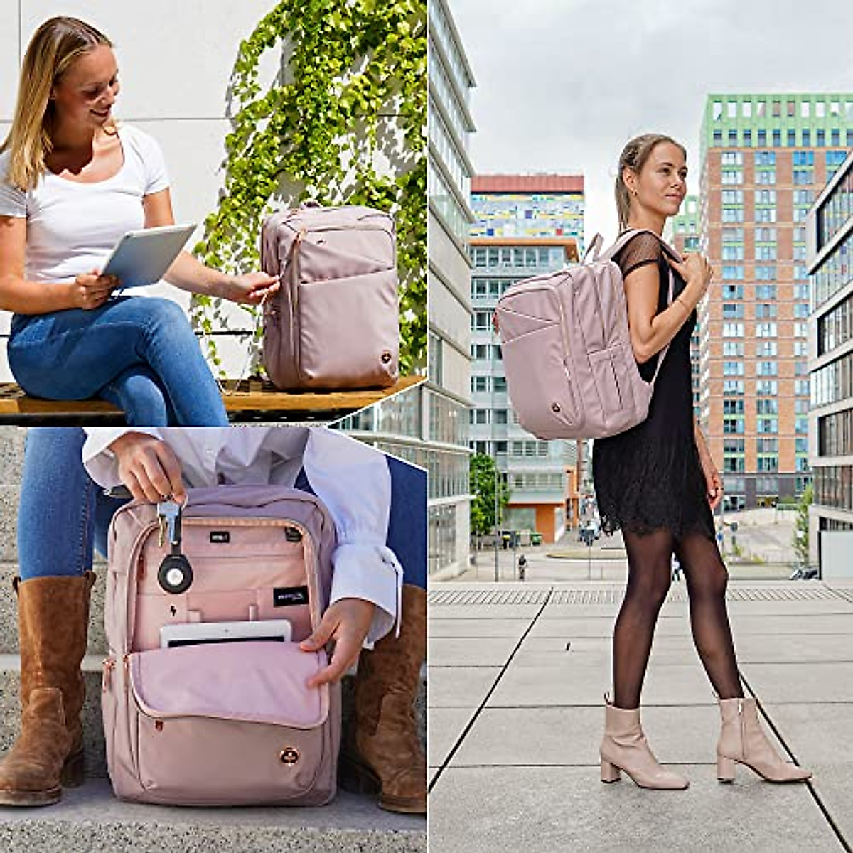 Swissdigital Design Katy Rose Laptop Backpack For Women，College Bookbags With USB Charging Port，Large Capacity Computer Backpacks For Work Business Lotus (SD1006F-82)