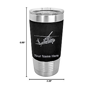LaserGram 20oz Vacuum Insulated Tumbler Mug, Military Helicopter 1, Personalized Engraving Included (Faux Leather, Black)