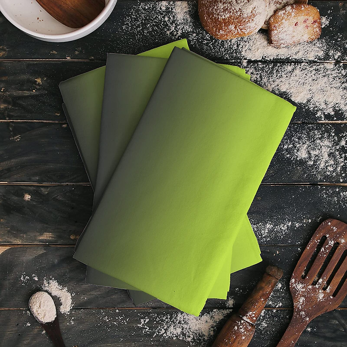 Kitchen Towels Set Gradient Color Dish Towel Darkening Gray Lime Green Dishcloths 4 Pack, 18x28 Inches Absorbent Soft Cotton Dish Cloths Bar Towels & Tea Towels