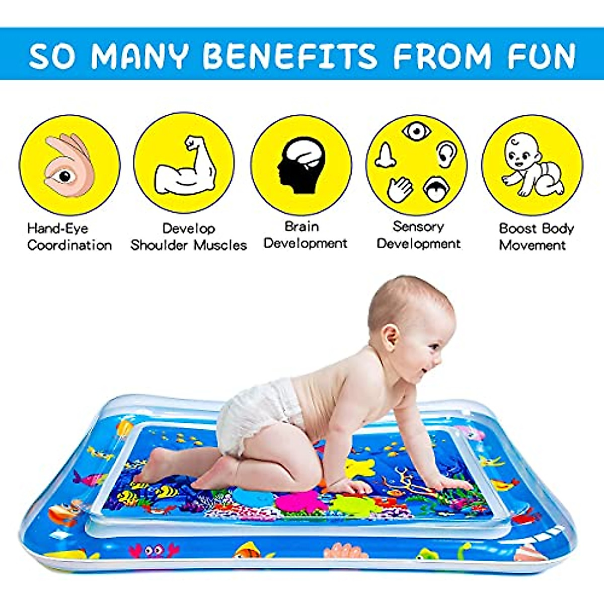 YULIN-MALL Tummy time Water Play mat Baby & Toddlers is The Perfect Fun time Play Inflatable Water mat,Activity Center Your Baby's Stimulation Growth, Blue